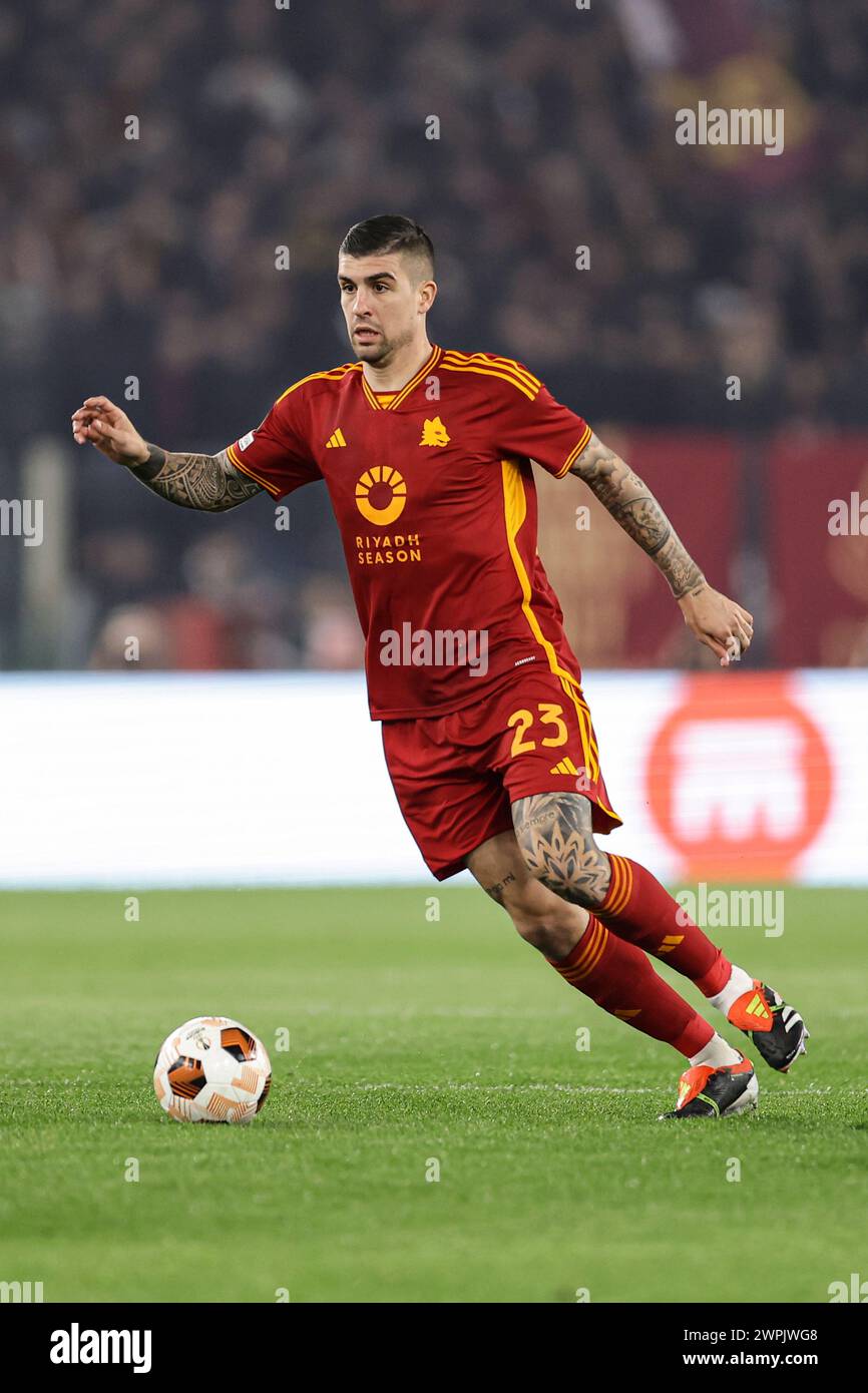 Roma’s Italian defender Gianluca Mancini controls the ball during UEFA ...