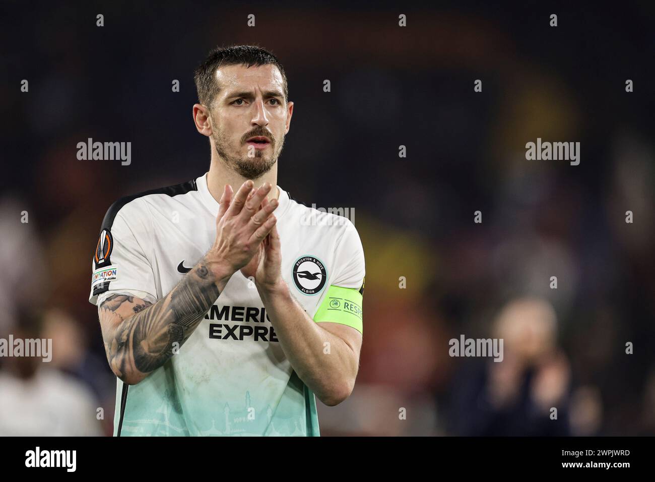 Brighton and Hove Albion's English defender Lewis Dunk looks during ...