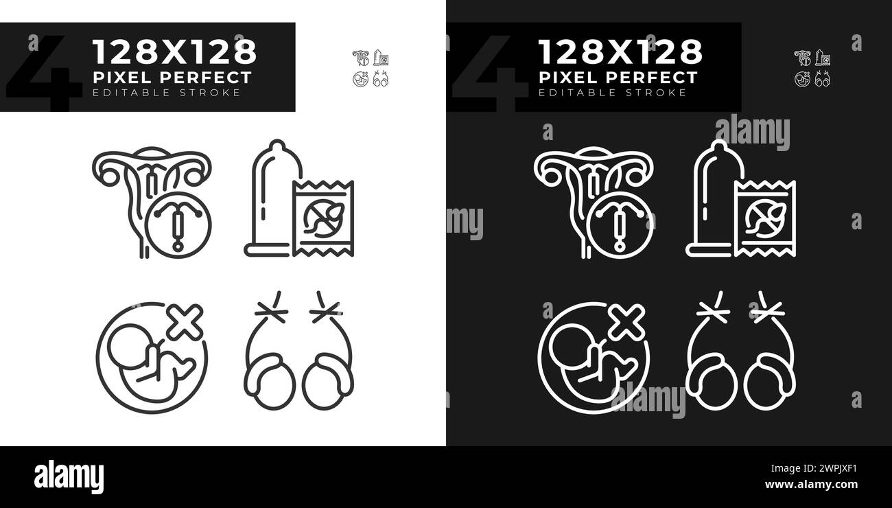 Pregnancy prevention methods linear icons set for dark, light mode ... Pregnancy prevention methods linear icons set for dark, light mode ...