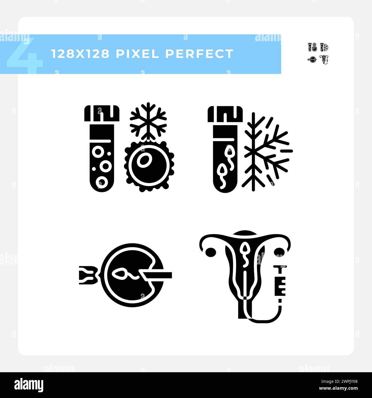 Genetic material freezing black glyph icons set on white space Stock ...
