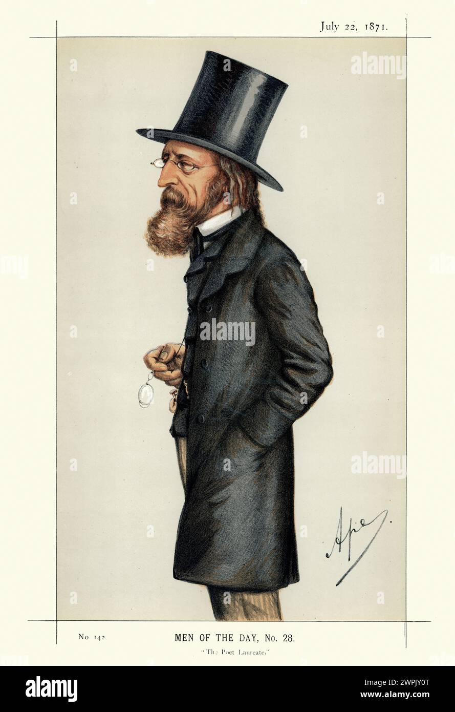 Victorian caricature of Alfred, Lord Tennyson, who was Poet Laureate of ...