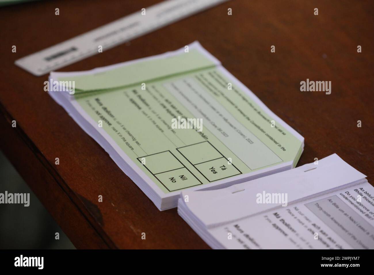 A pile of unmarked voting forms at Old St Josephs Gym Hall in Dublin ...