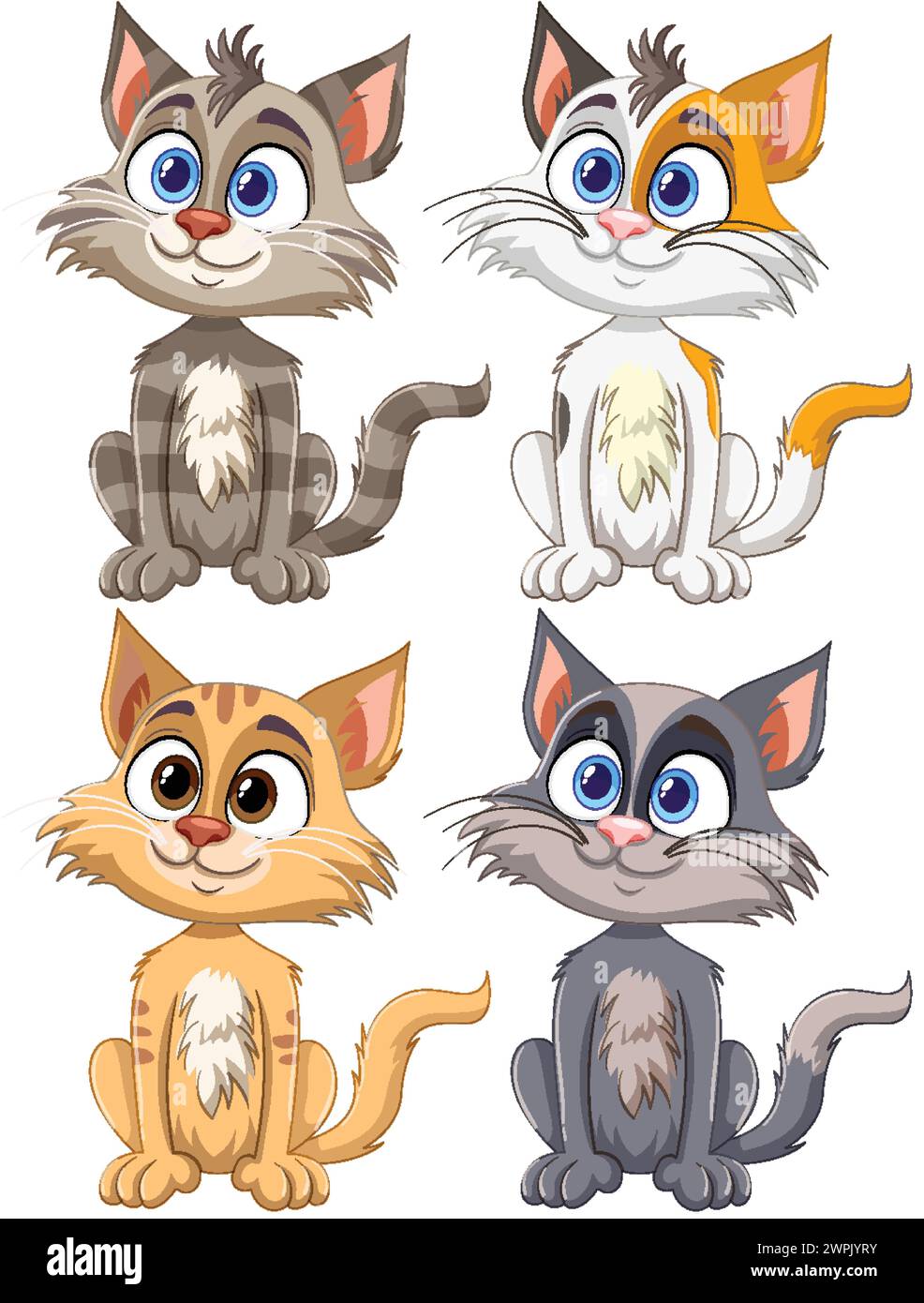Four cute cartoon cats with vibrant fur colors Stock Vector Image & Art ...