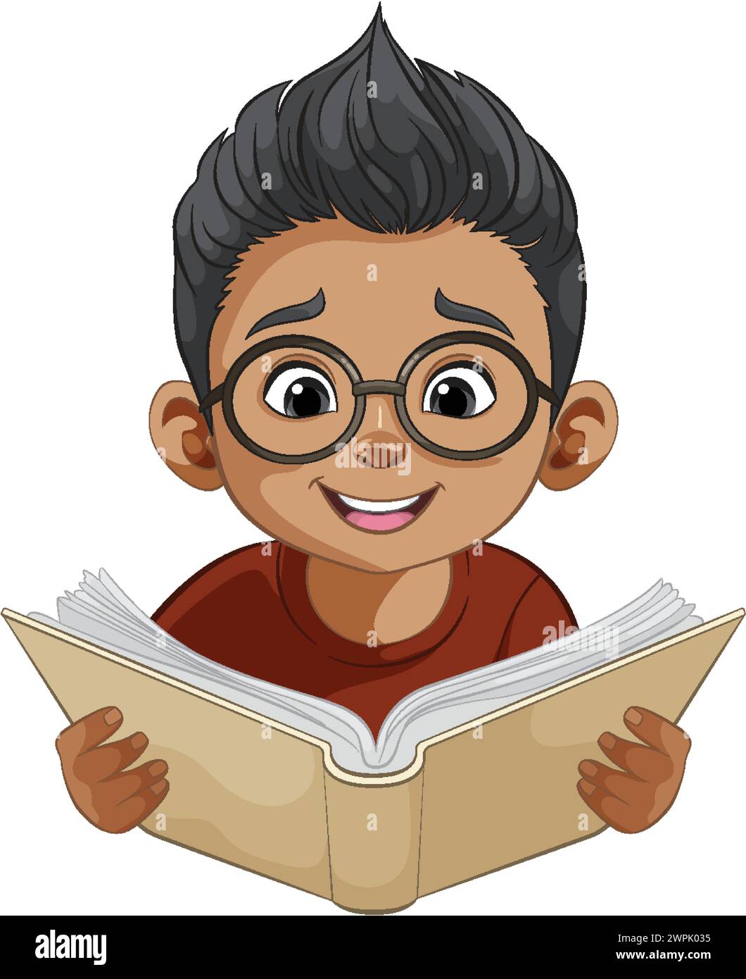 Cartoon of a happy child reading an open book Stock Vector Image & Art ...