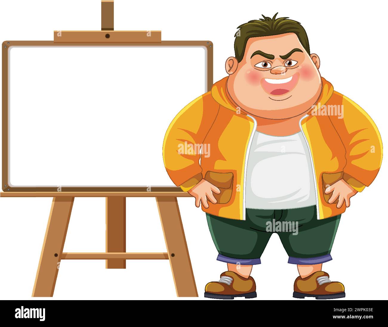 Cartoon of a happy artist beside an empty easel Stock Vector Image ...