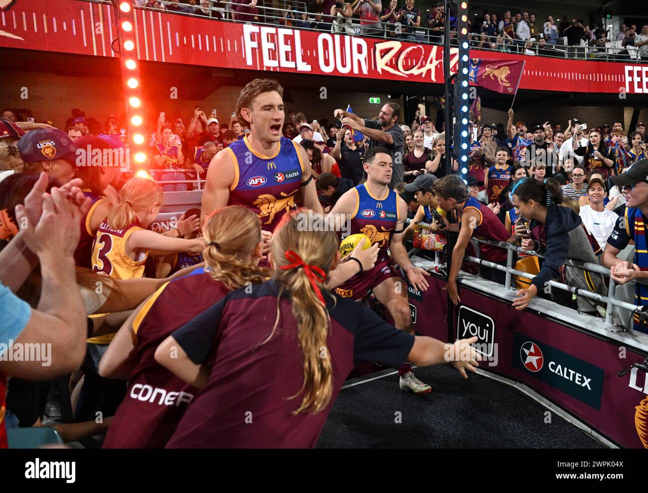 Brisbane, Australia. 08th Mar, 2024. Harris Andrews (left) and Lachie ...