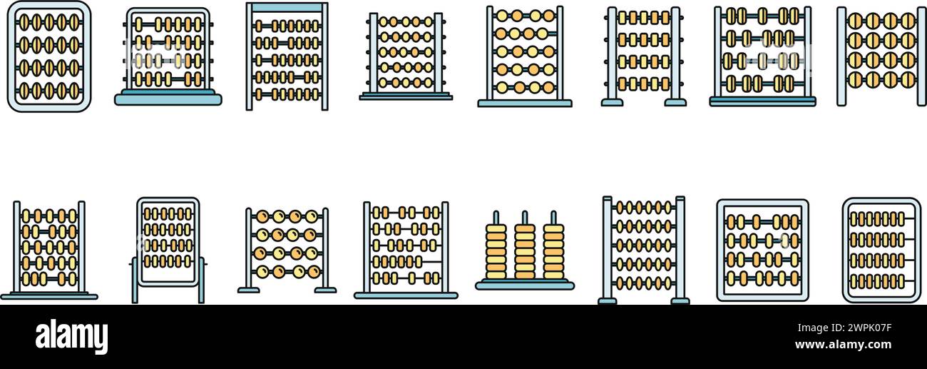 Calculate abacus icons set outline vector. Finance education. Math ...