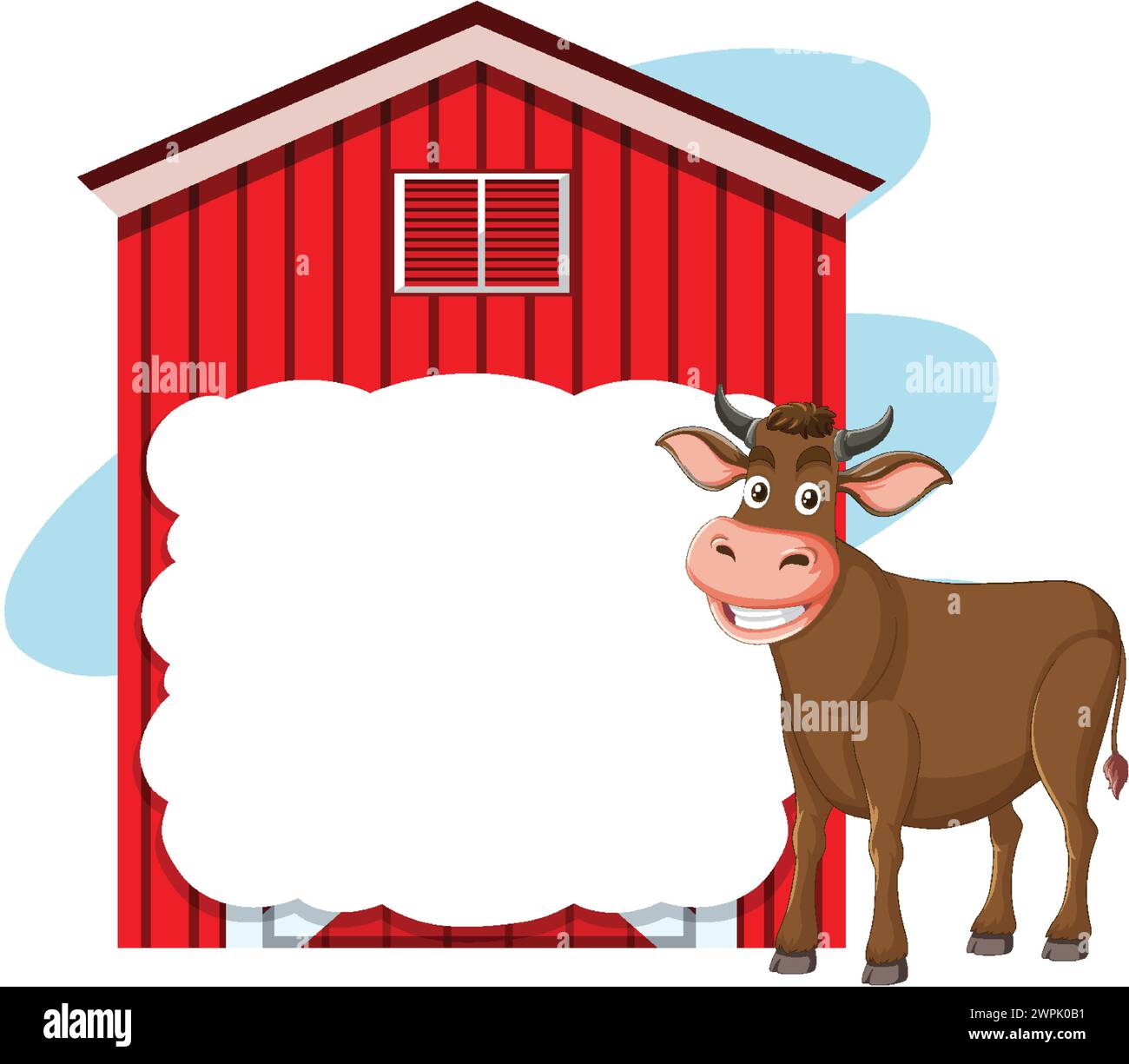 Cartoon cow standing next to a red barn Stock Vector Image & Art - Alamy