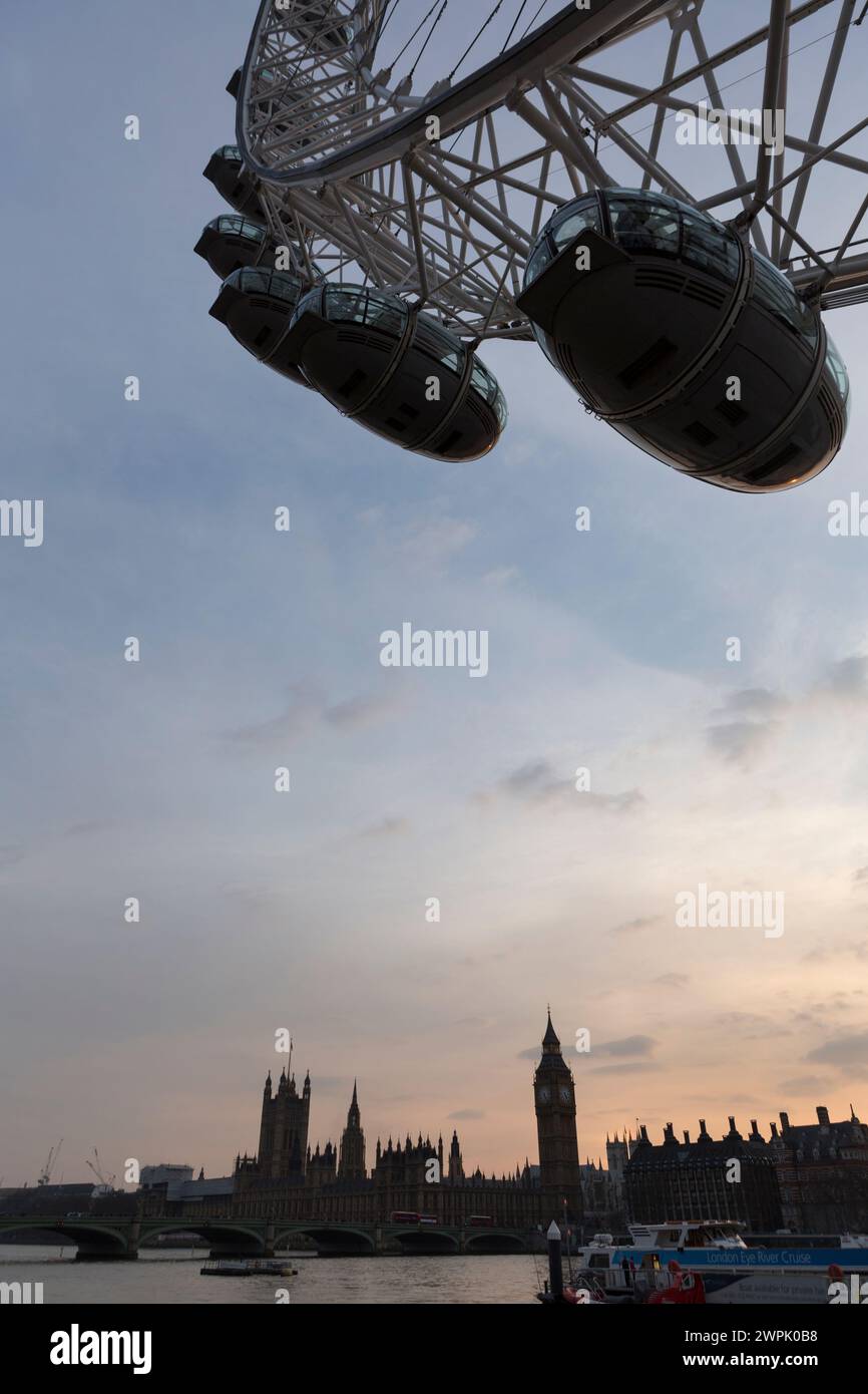 UK, London, sunset view towards the Houses of Parliament from the ...