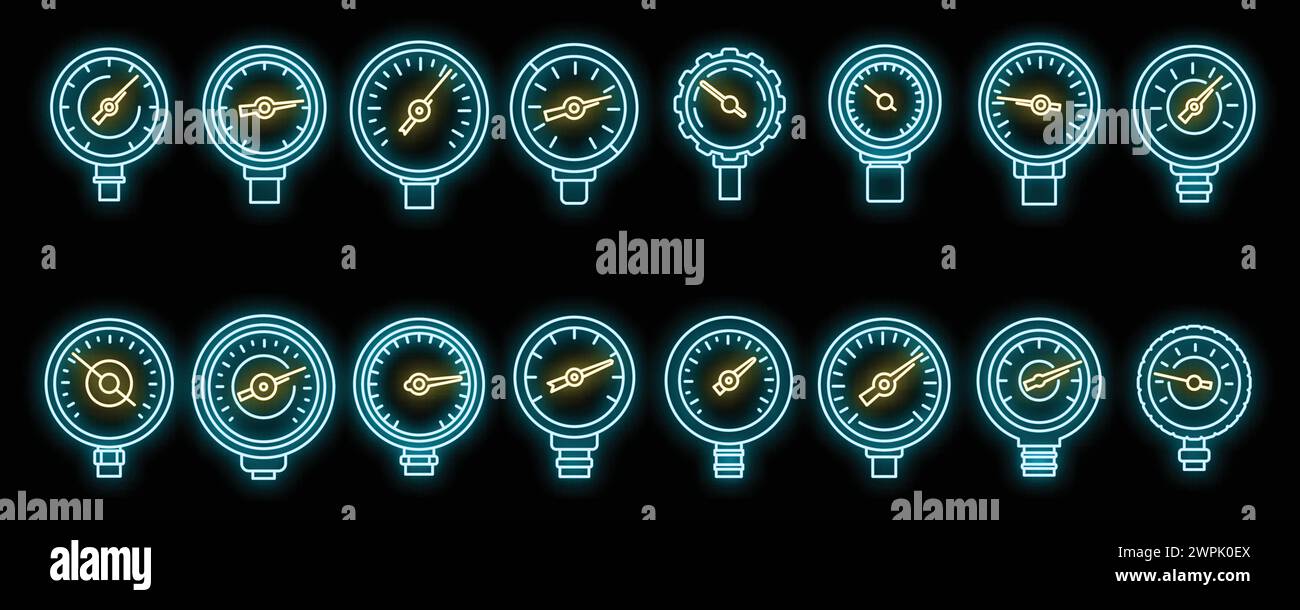 Gauge manometer icons set outline vector. Pressure meter. Machine ...