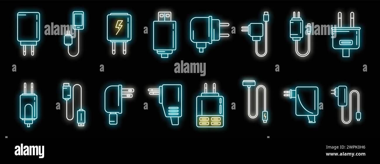 Device charger icons set outline vector. Mobile usb cable. Smartphone ...