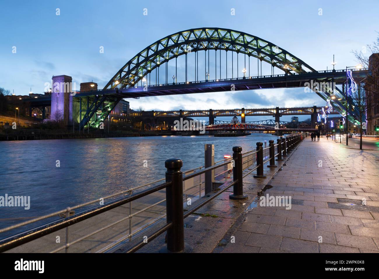 UK, Newcastle upon Tyne, Newcastle's colourful bridges across the river ...