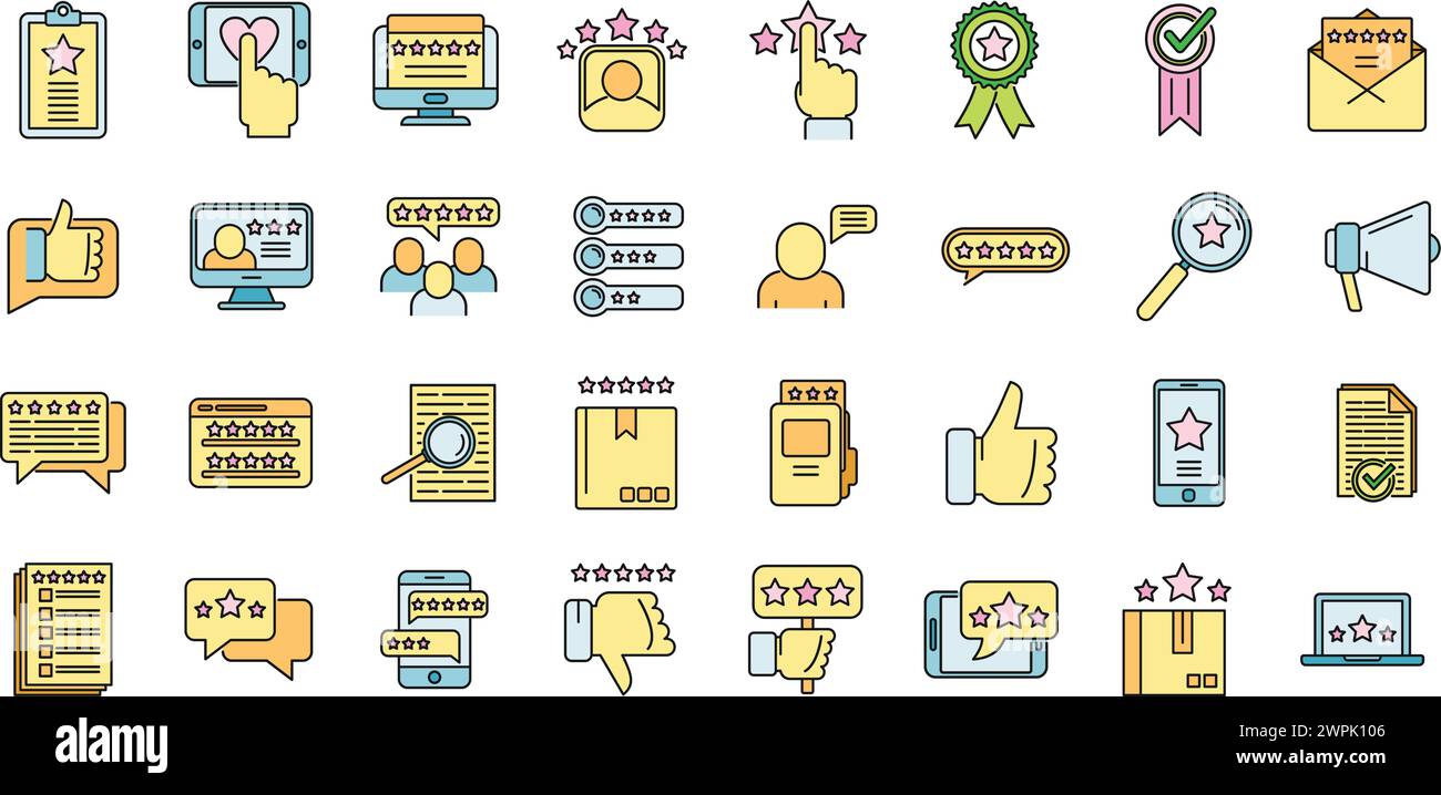 Online product review icons set outline vector. Digital sale. Customer ...