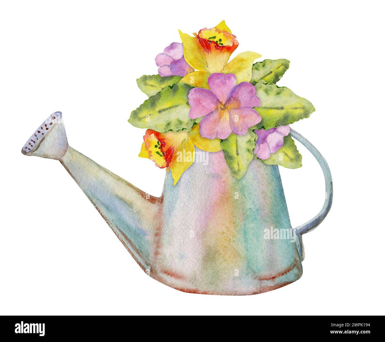 Hand drawn watercolor illustration spring gardening tools, metal ...
