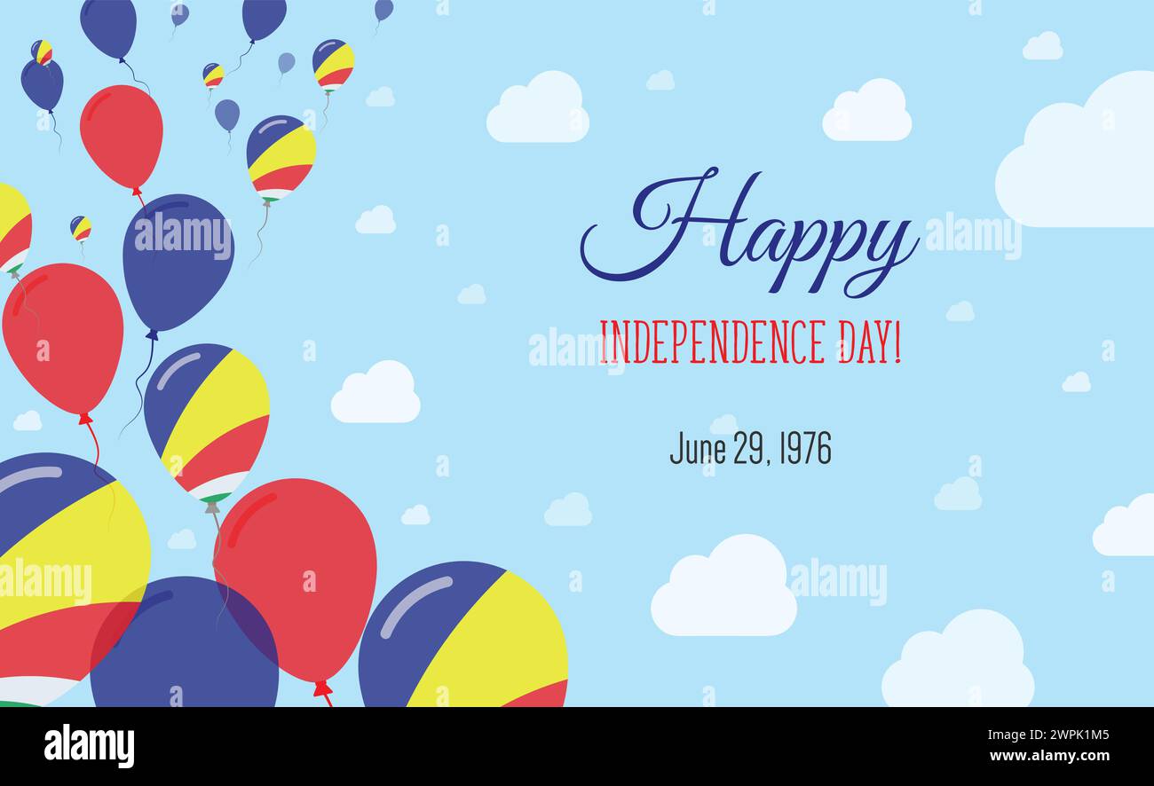 Seychelles Independence Day Sparkling Patriotic Poster. Row of Balloons ...
