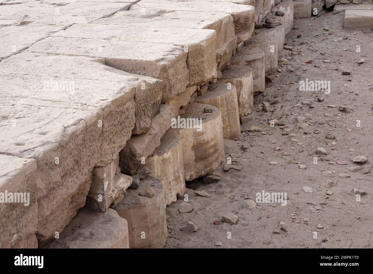 re-used pillars under newer pavement in the ruins of Ancient Yebu ...