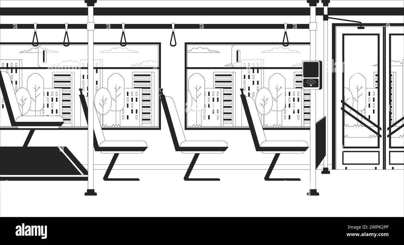 Bus indoors with payment terminal black and white line illustration ...