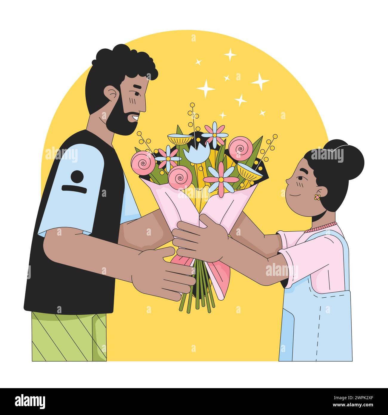 Arrangement flowers on father day line cartoon flat illustration Stock ...