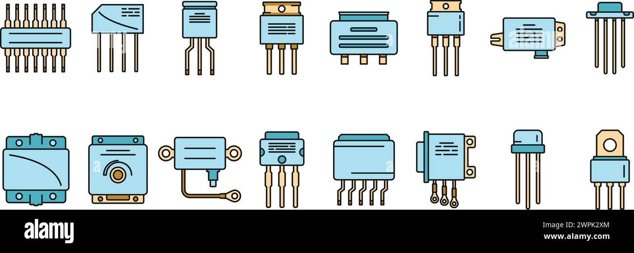 Voltage regulator icons set outline vector. Battery argon. Charger ... Voltage regulator icons set outline vector. Battery argon. Charger ...