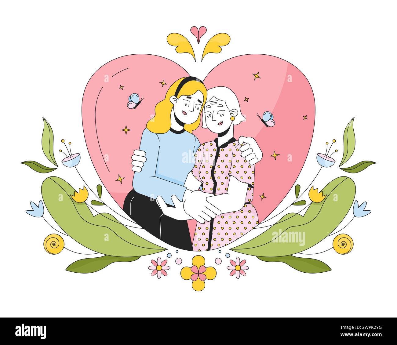 Gratitude mother day 2D linear illustration concept Stock Vector Image ...