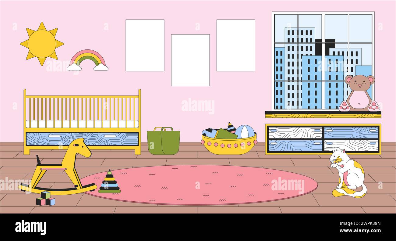 Baby nursery room cartoon flat illustration Stock Vector Image & Art ...