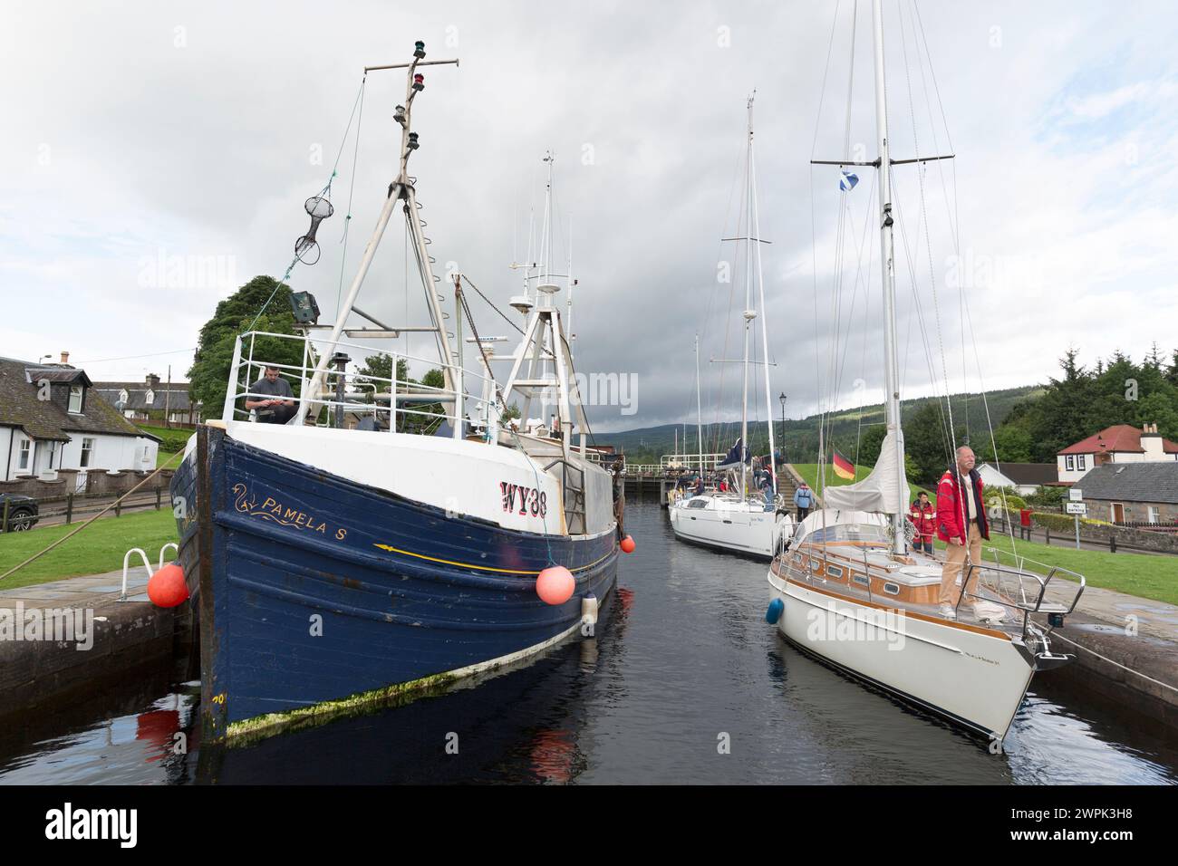 UK, Scotland, the Caledonian canal lock system at Fort Augustus Stock ...
