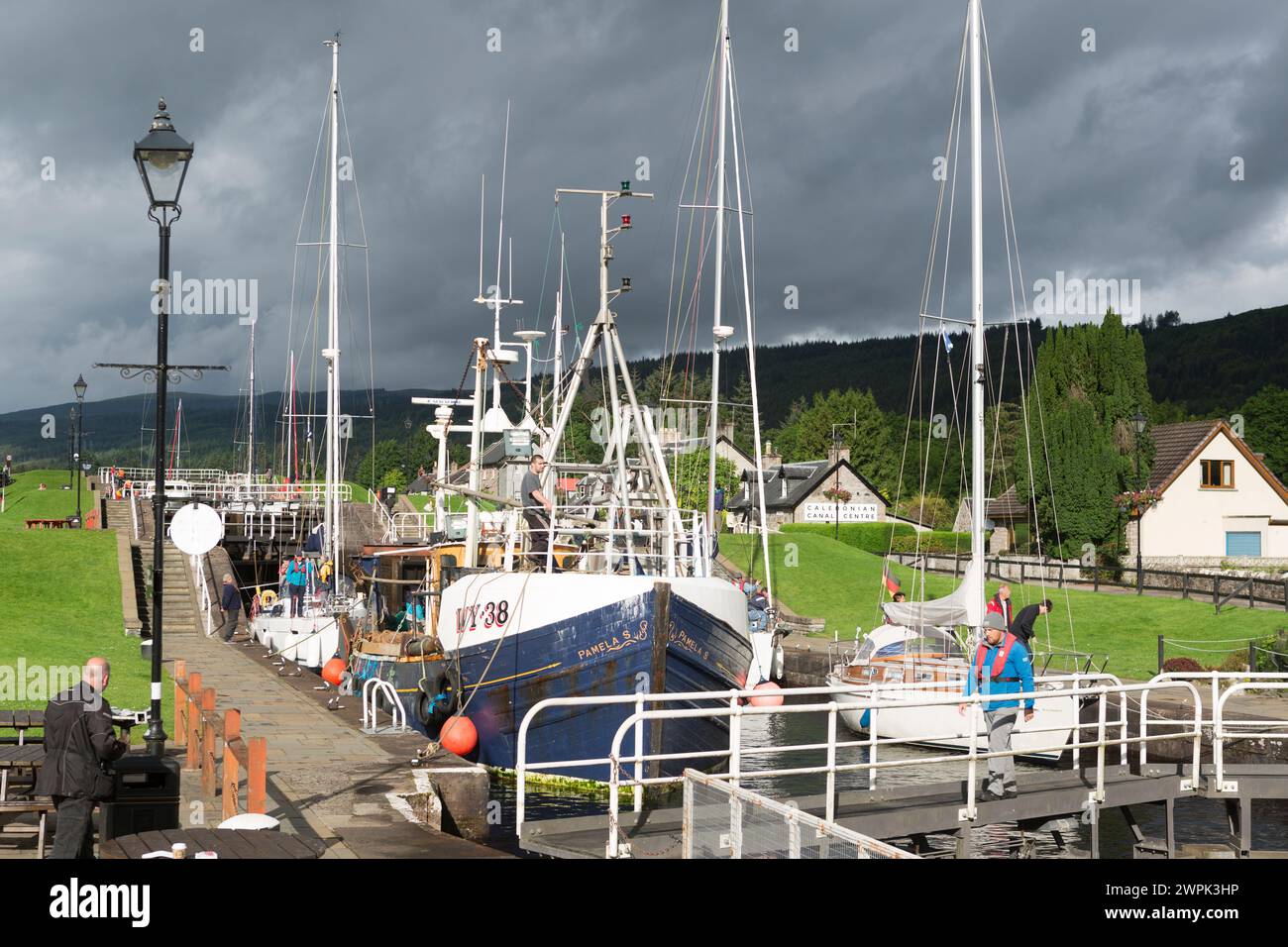 UK, Scotland, the Caledonian canal lock system at Fort Augustus Stock ...