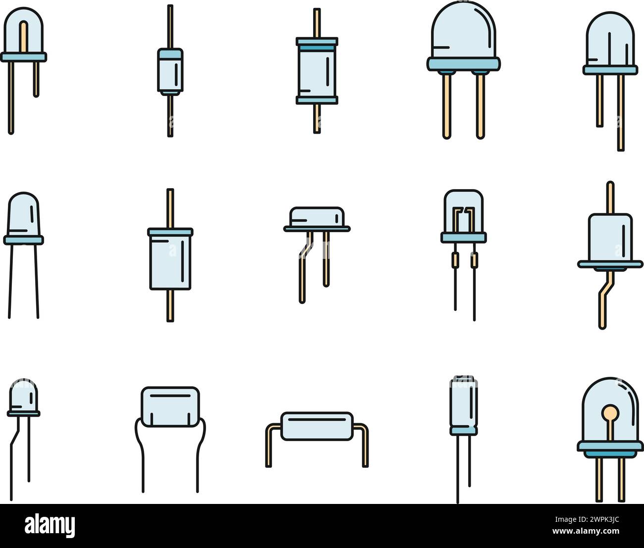 Diode icons set outline vector. Anode light. Led alarm color line isolated Stock Vector Image ...