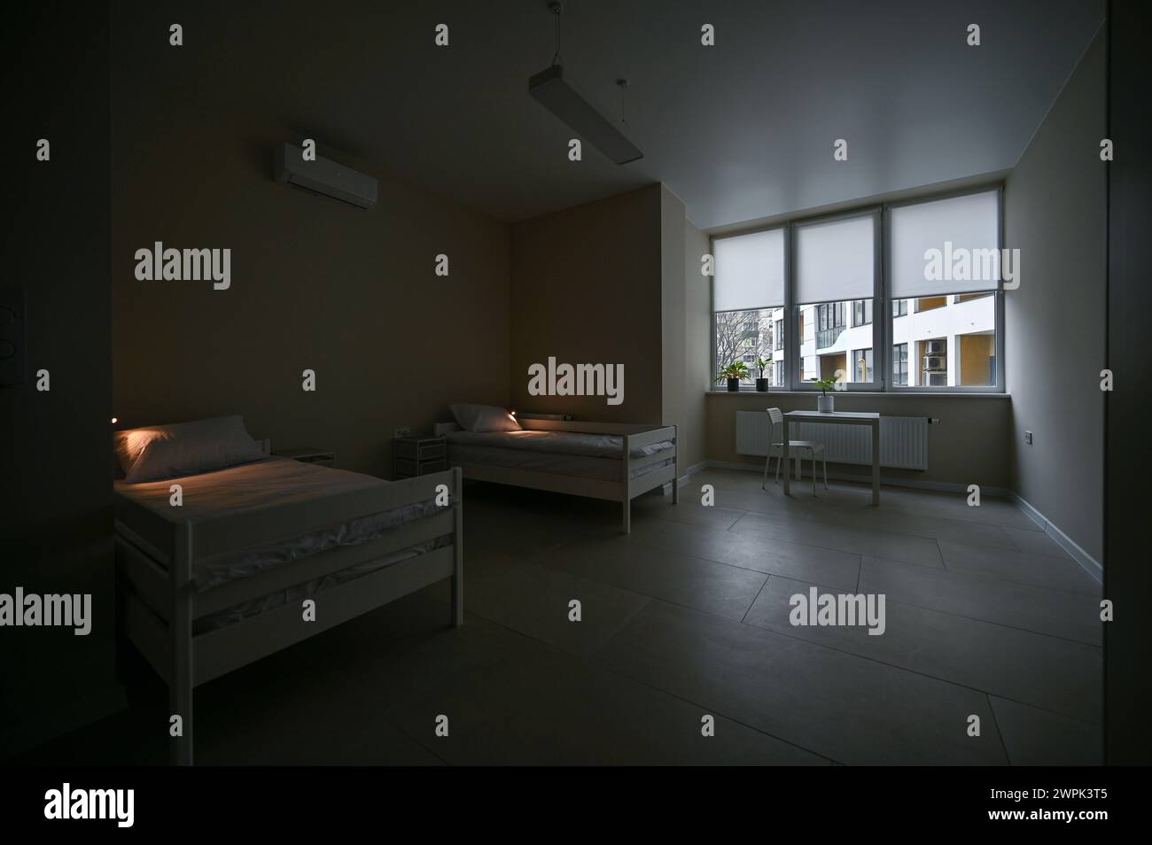 LVIV, UKRAINE - MARCH 7, 2024 - A room with two beds is pictured at the ...