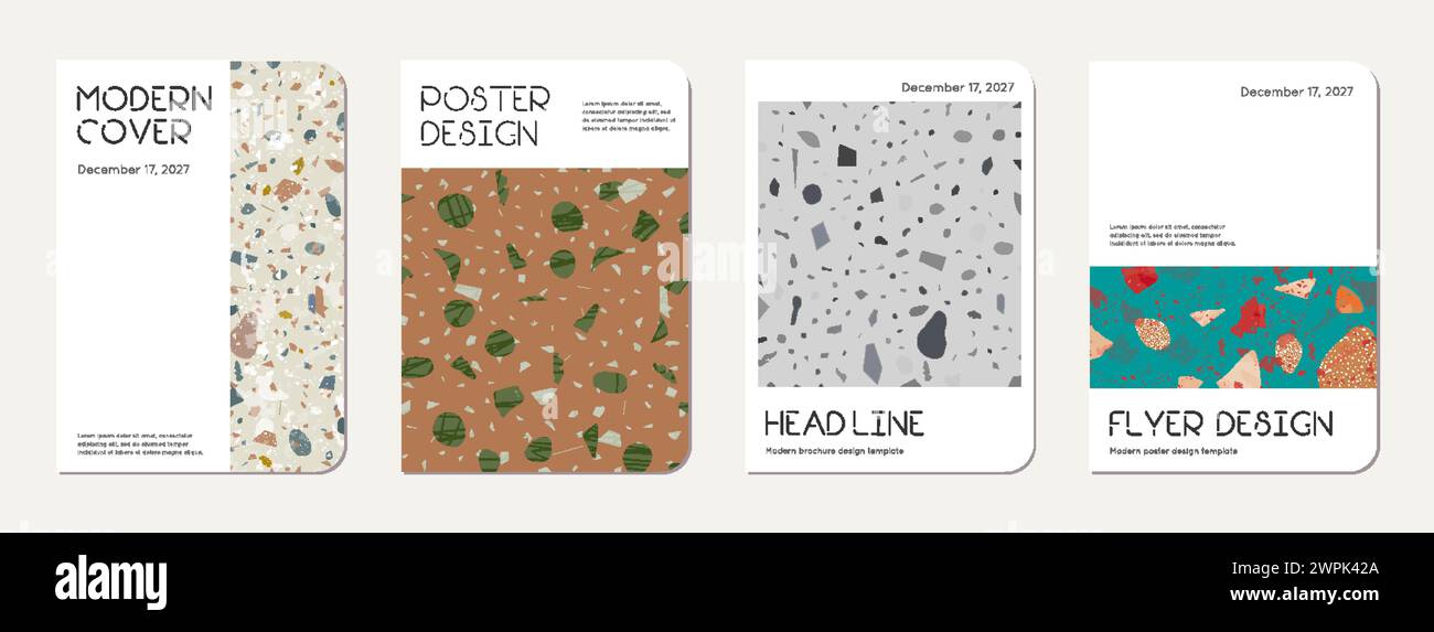 Note book cover design. Terrazzo abstract background made of natural ...