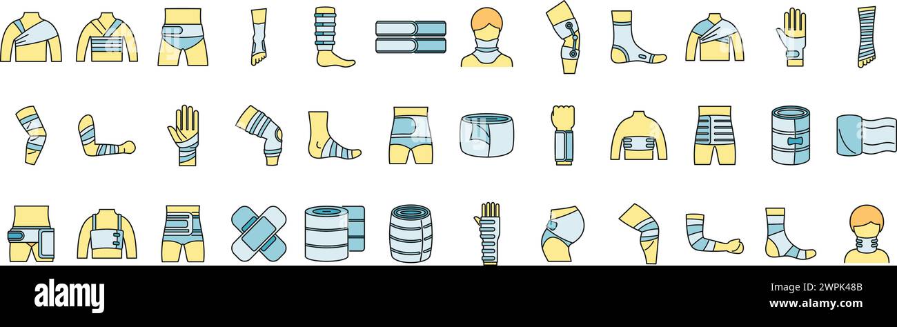 Bandage icons set outline vector. First aid. Medical trauma color line ...