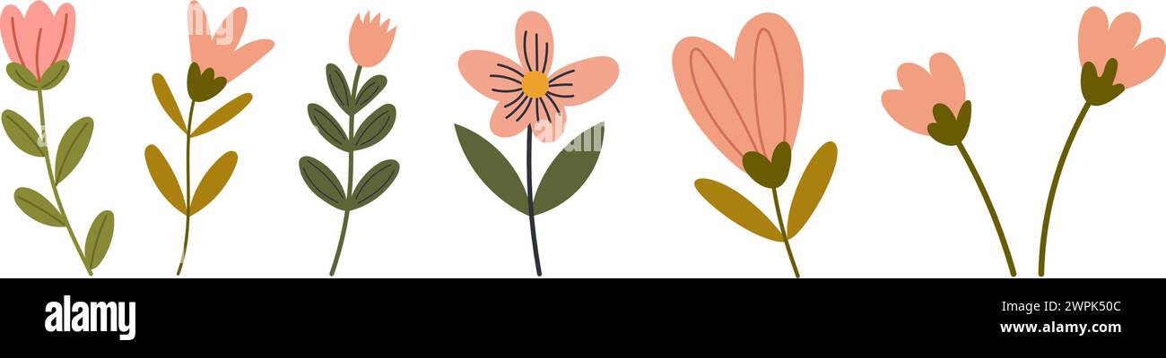 Hand drawn minimal flowes. Floral springtime prints design. Isolated on ...