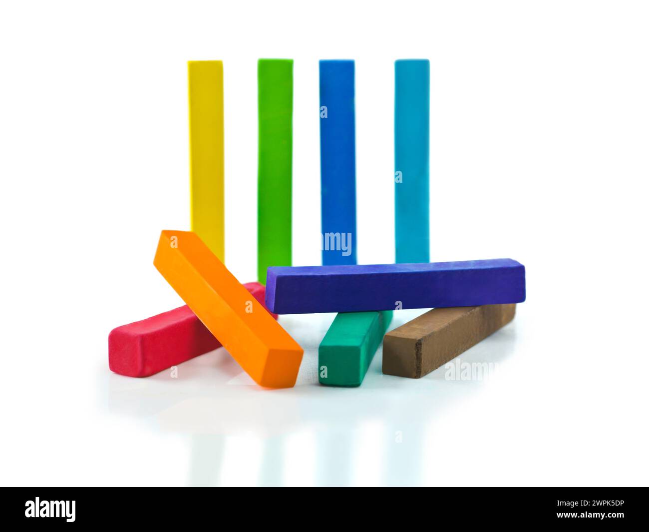 Chalk, pastel and artist sticks in studio for rainbow or vibrant ...