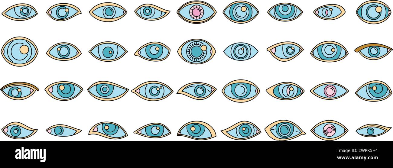 Eyes icons set outline vector. Face organ. People eyes anatomy color ...