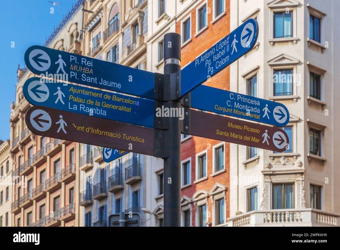 BARCELONA, SPAIN - FEBRUARY 27, 2022: Street signs marking the ...