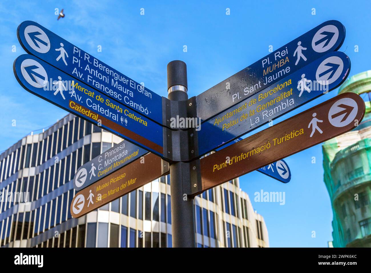 BARCELONA, SPAIN - FEBRUARY 27, 2022: Street signs marking the ...