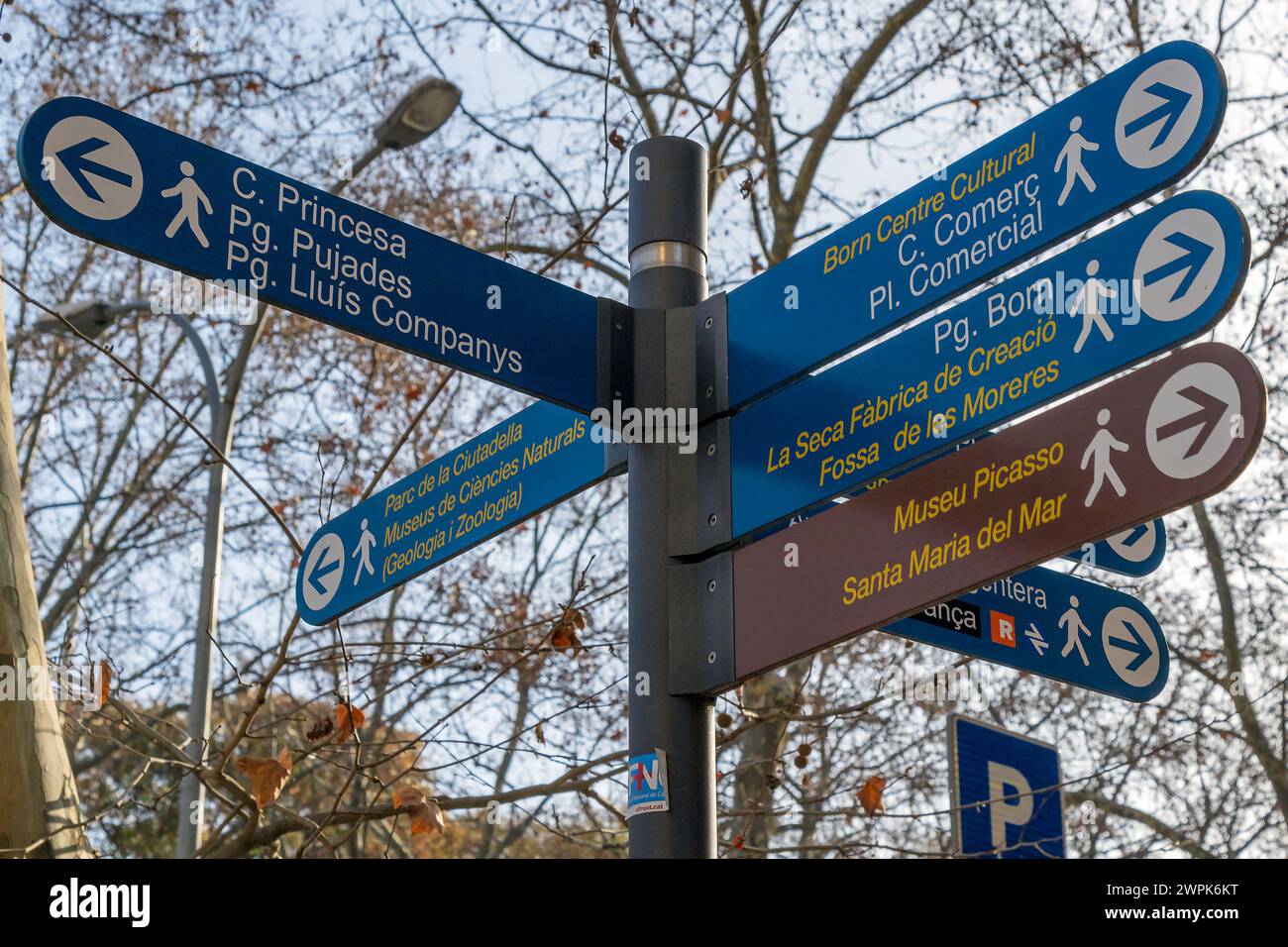 BARCELONA, SPAIN - FEBRUARY 27, 2022: Street signs marking the ...