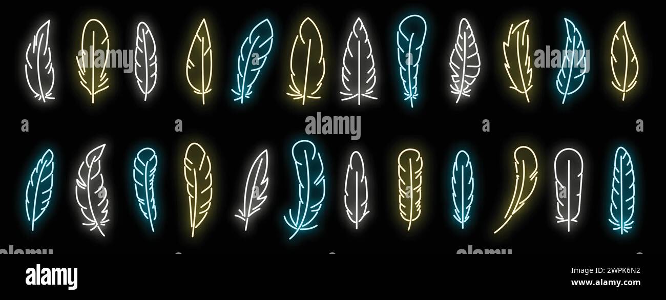 Feathers icons set simple vector. Smooth plume. Soft quill neon ...