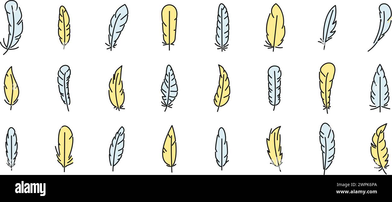 Feathers icons set simple vector. Smooth plume. Soft quill color line ...