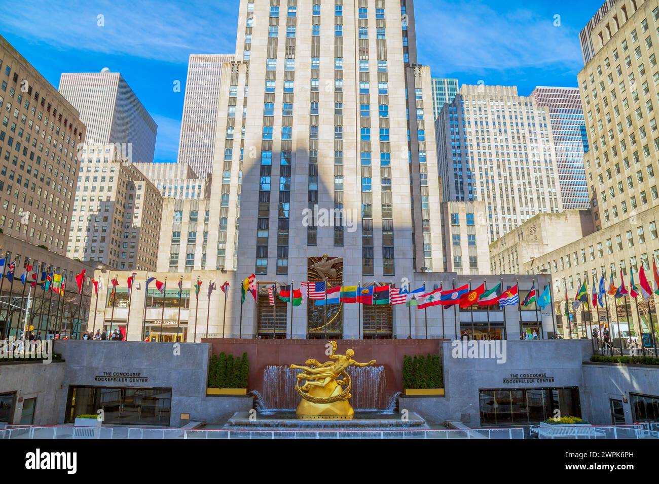 NEW YORK, USA - MARCH 7, 2020: The Prometheus statue in the Rockefeller ...