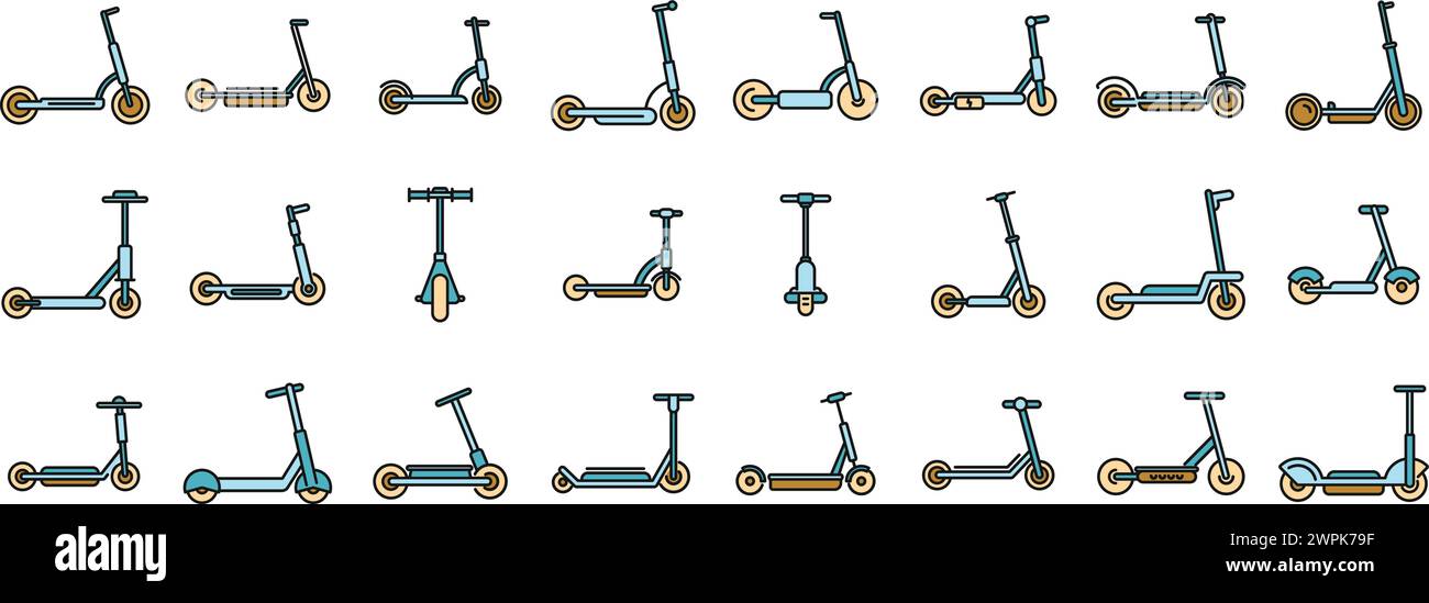 Electric scooter icons set outline vector. City bike. People electric ...