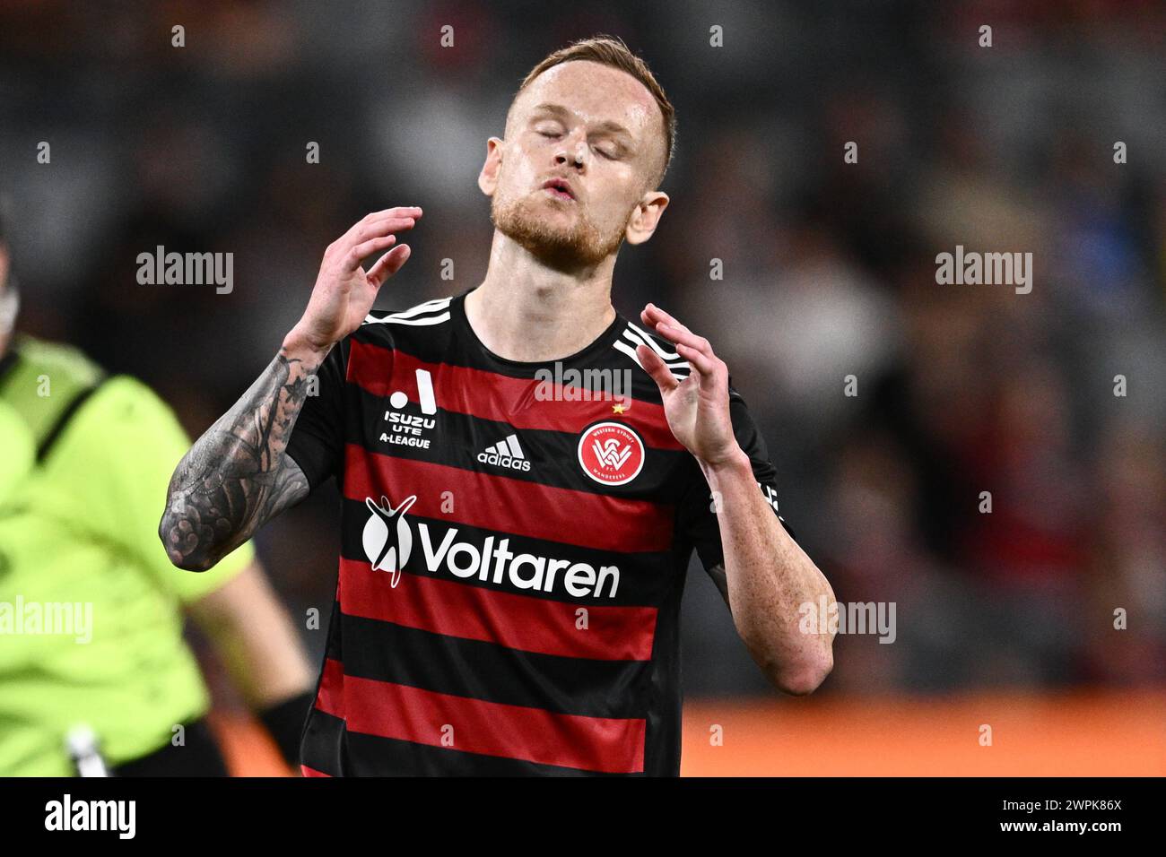 Sydney, Australia. 08th Mar, 2024. Jack Clisby of the Wanderers reacts ...