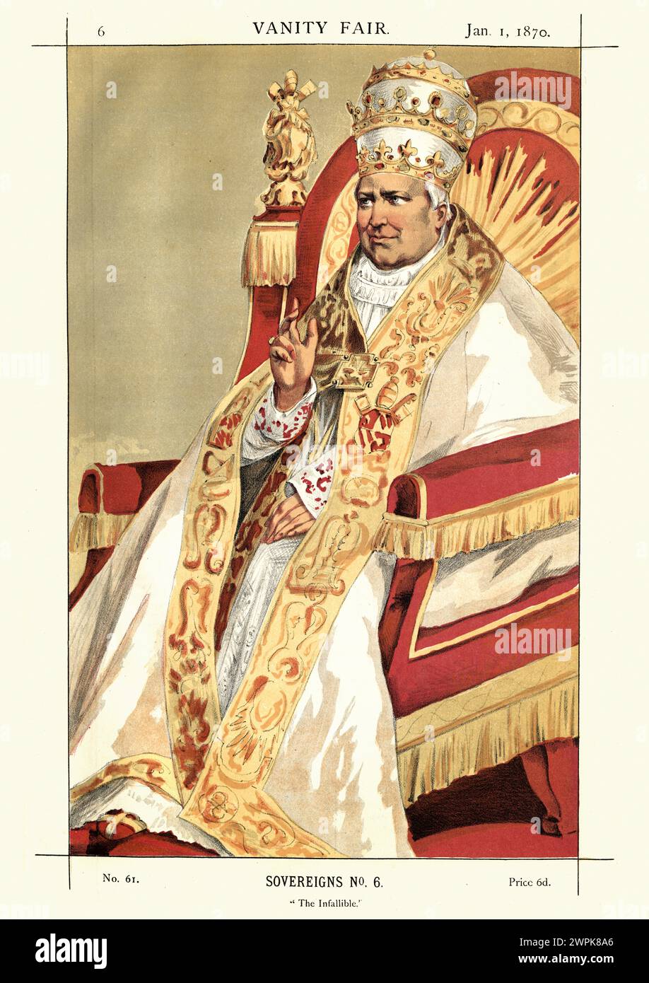 Vintage engraving of Pope Pius IX. The Infallible. From Vanity Fair1869 ...