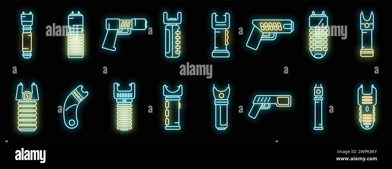Taser icons set outline vector. Police gun. Safety stun electroshock ...