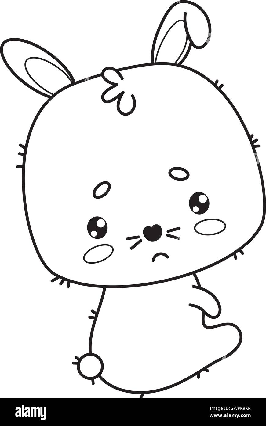 Cute sad little bunny. Animal outline kawaii character. Vector ...