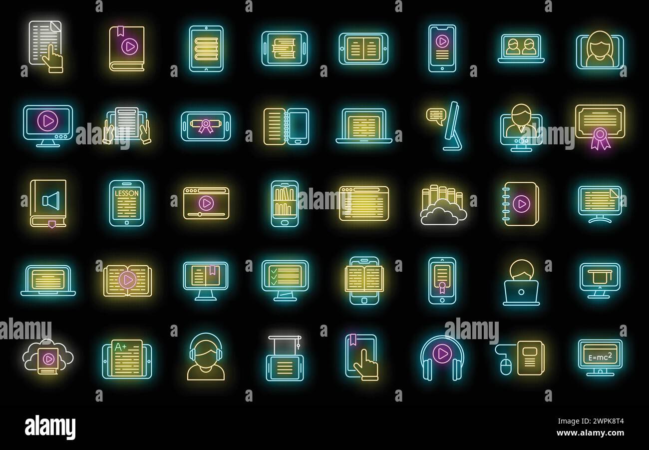 Online training icons set outline vector. Distance course. Class ...