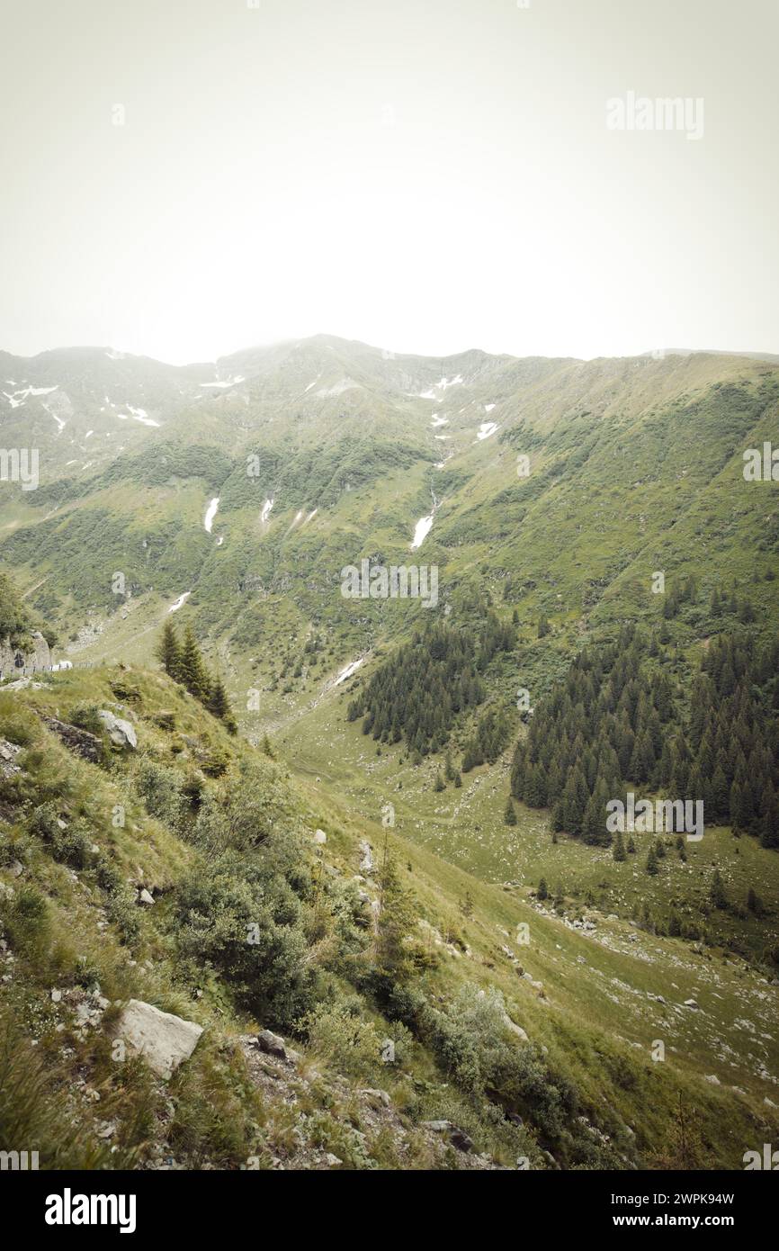 Misty view of trans fagarasan route mountain pass in 2000 meters Stock ...