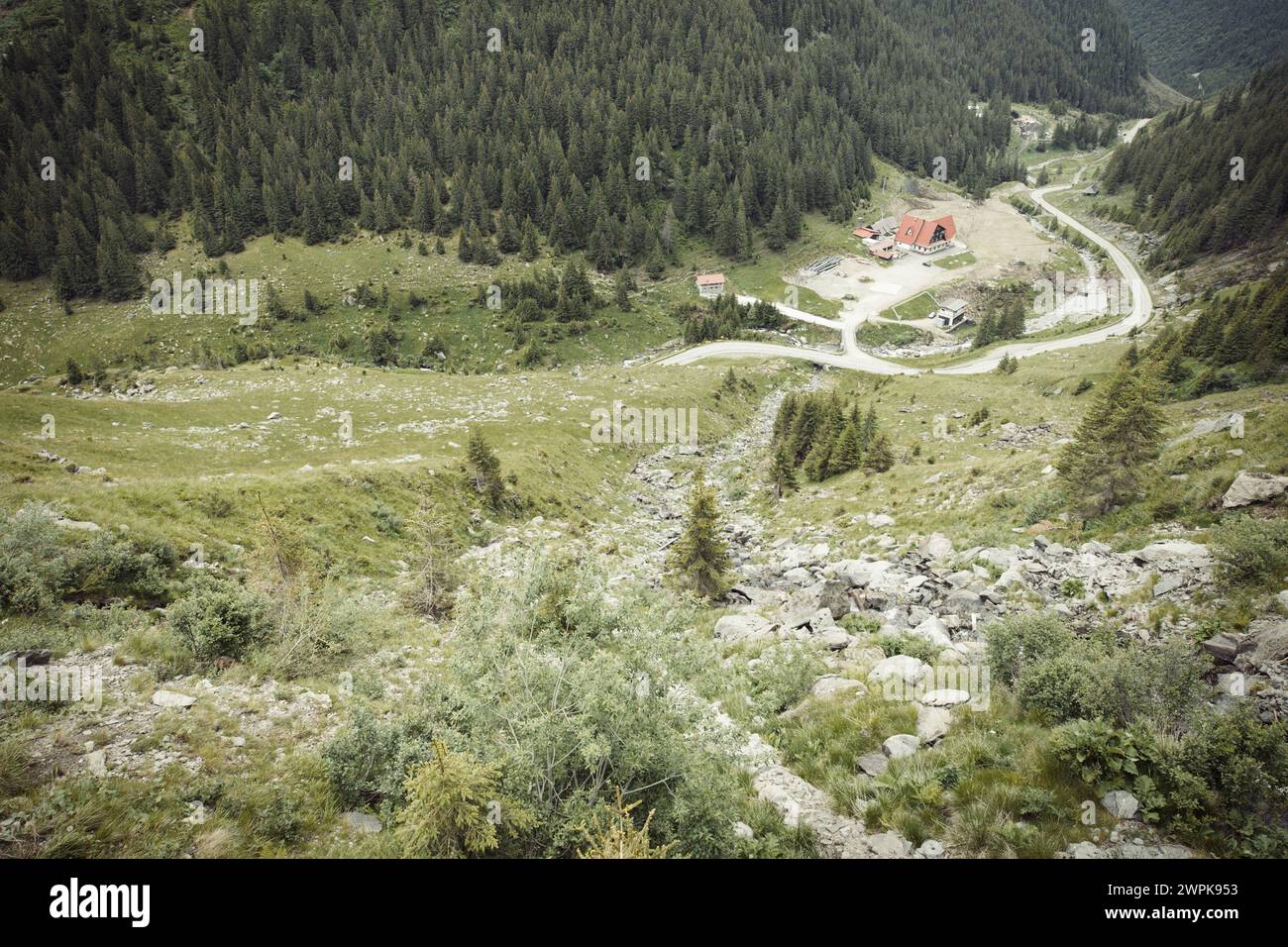 Misty view of trans fagarasan route mountain pass in 2000 meters Stock ...
