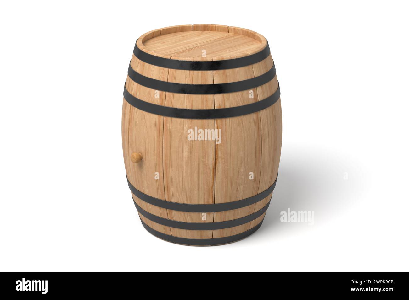 Single wooden barrel side view on white Stock Photo - Alamy