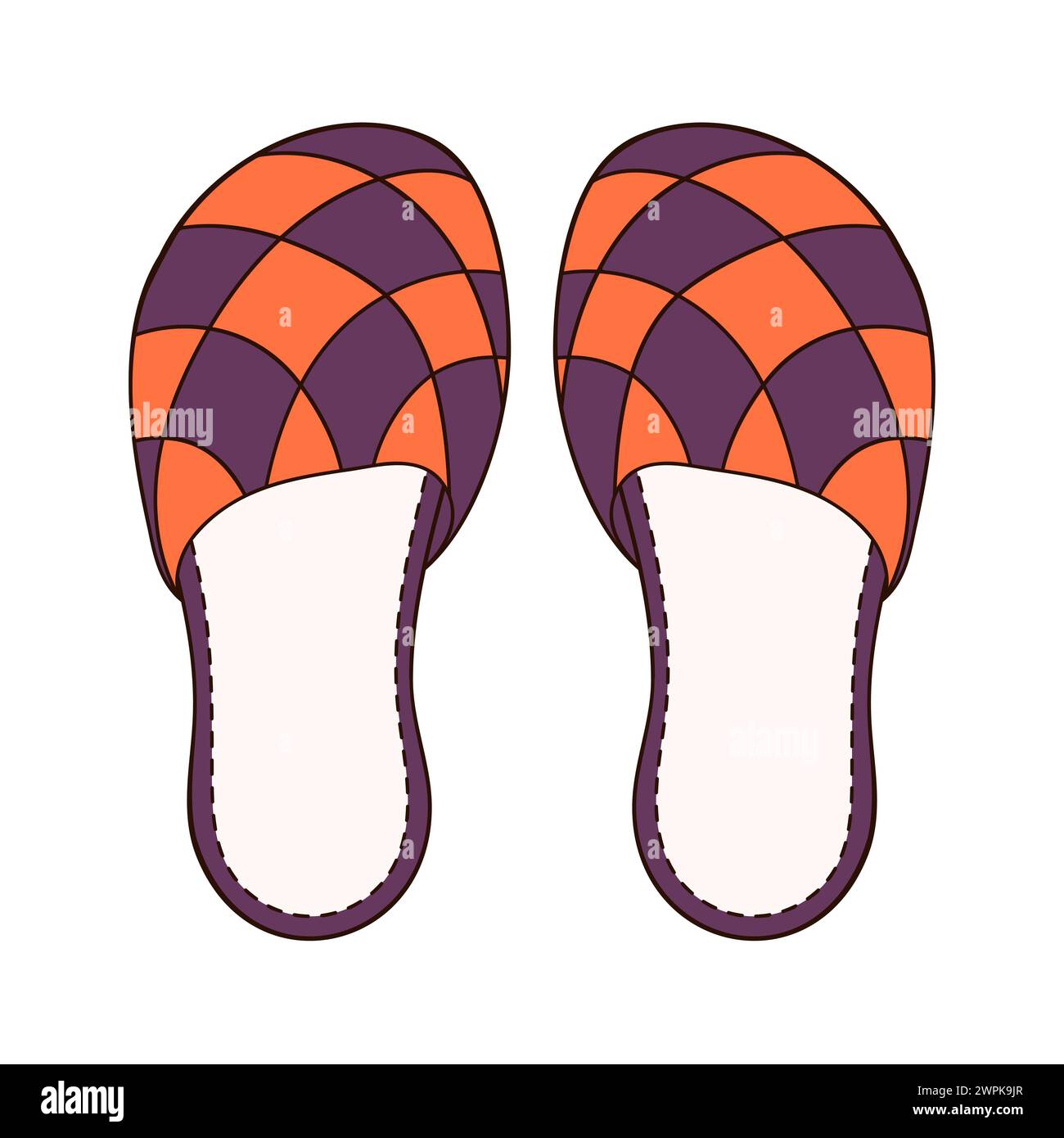 House slippers in cartoon style. Female, male footwear. Hand drawn logo ...